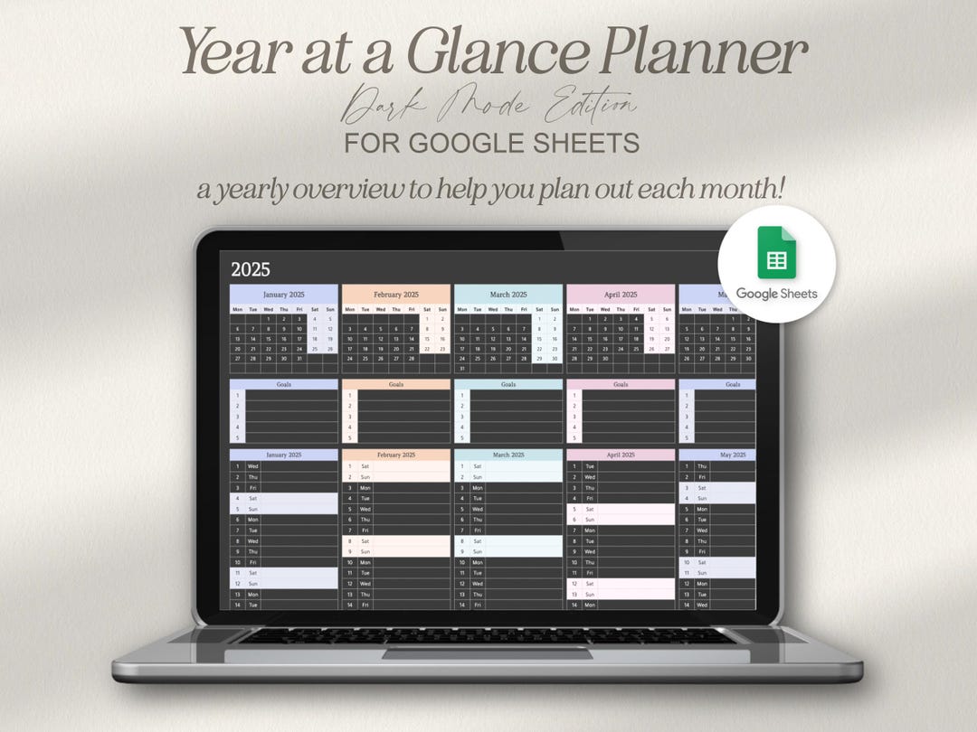 Google Sheets Year at a Glance Planner, Google Sheets Yearly Calendar ...