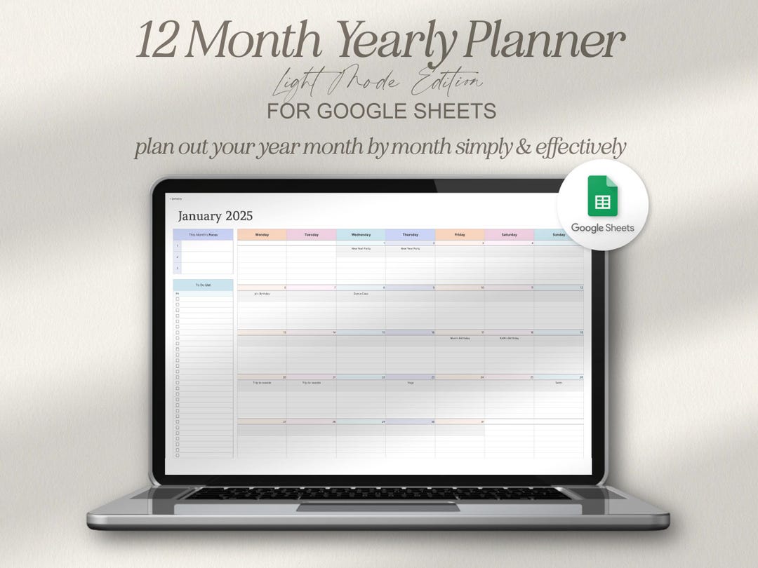 Google Sheets 2025 12 Month Yearly Planner, Google Sheets Calendar ...
