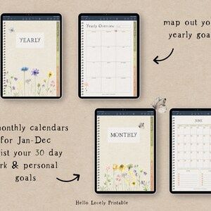 Digital Yearly Planner, Wildflower Theme, Undated Planner, Daily ...