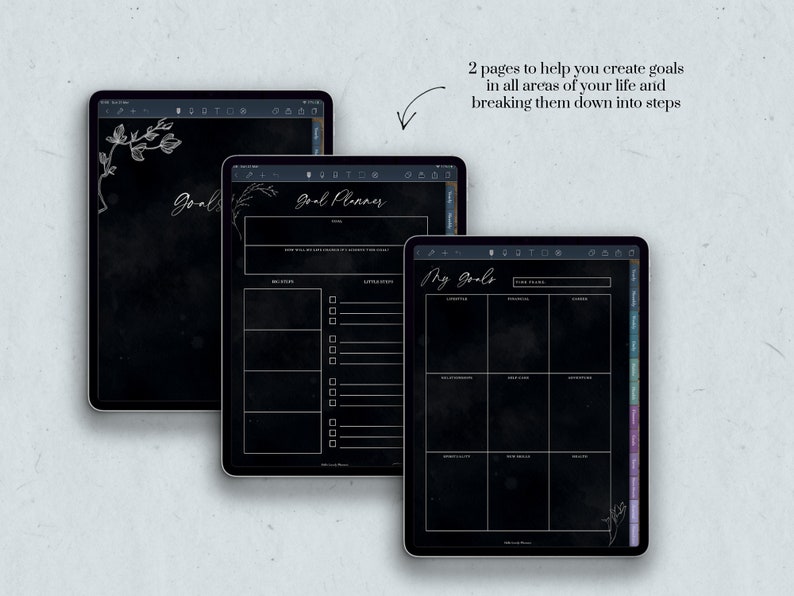 Digital Planner Dark Mode Undated Yearly Planner Modern - Etsy