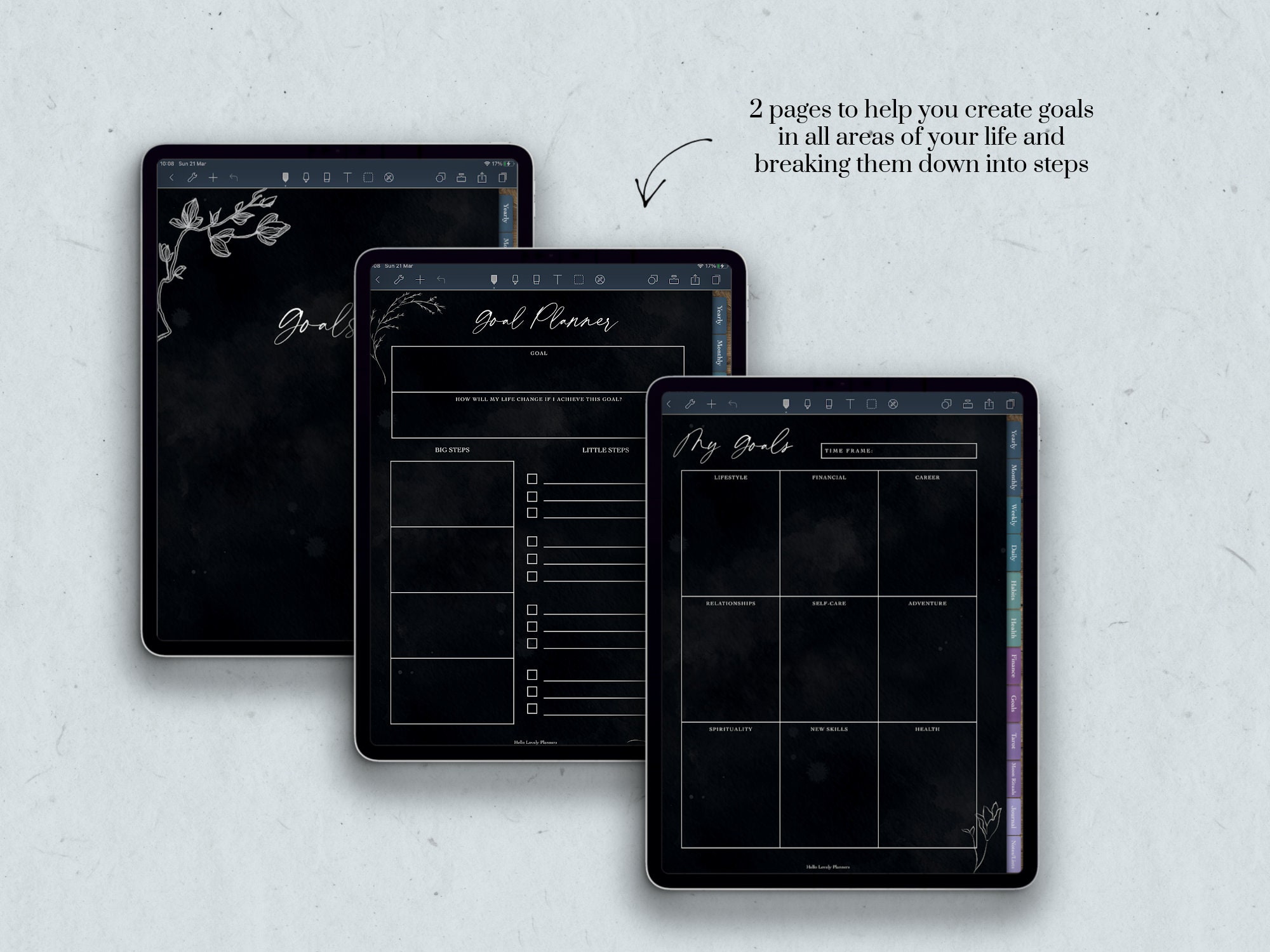 Digital Planner Dark Mode Undated Yearly Planner Modern - Etsy Canada