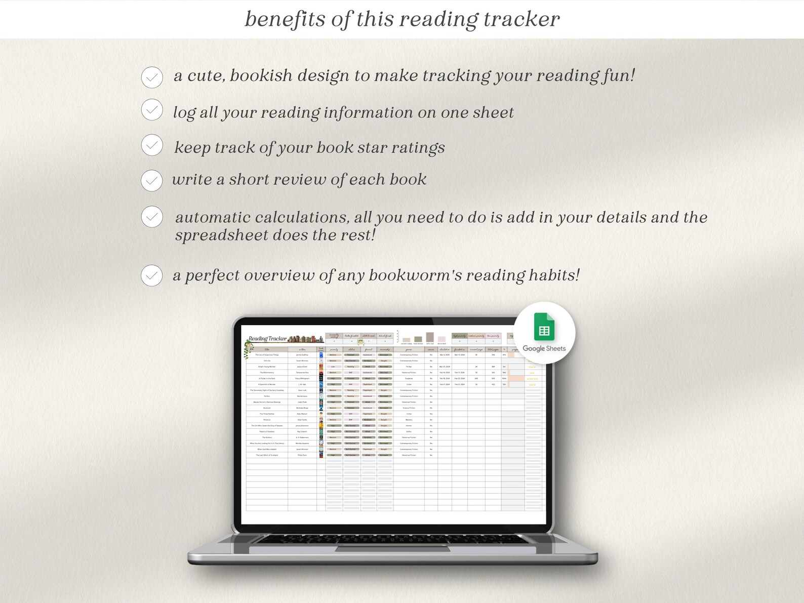 Google Sheets Reading Tracker, Reading Journal Spreadsheet, Reading ...
