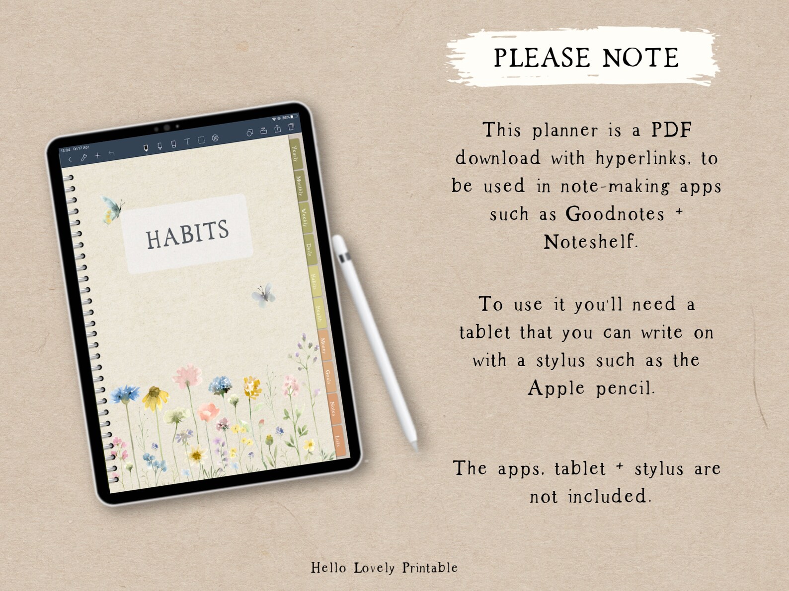 Digital Yearly Planner, Wildflower Theme, Undated Planner, Daily ...