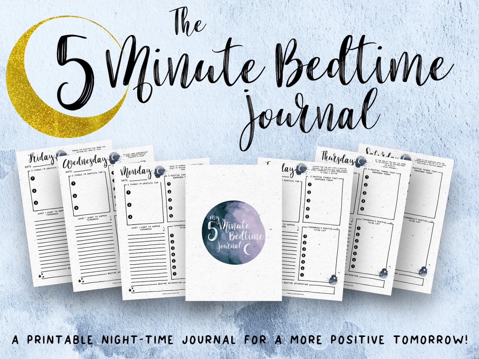 Printable 5 Minute Bedtime Journal, Gratitude Journal, Law of ...