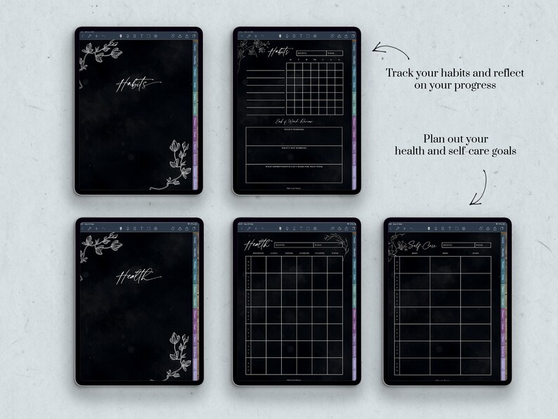 Digital Planner Dark Mode Undated Yearly Planner Modern - Etsy