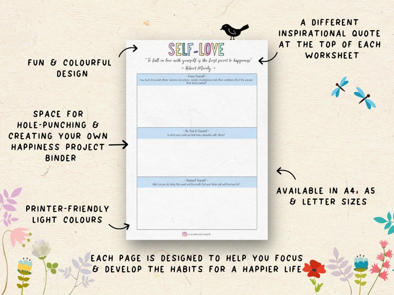 Printable Happiness Project, Self-care Planner, Gratitude, Self-love ...