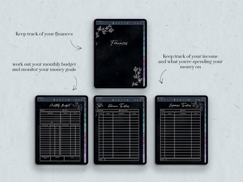 Digital Planner Dark Mode Undated Yearly Planner Modern - Etsy