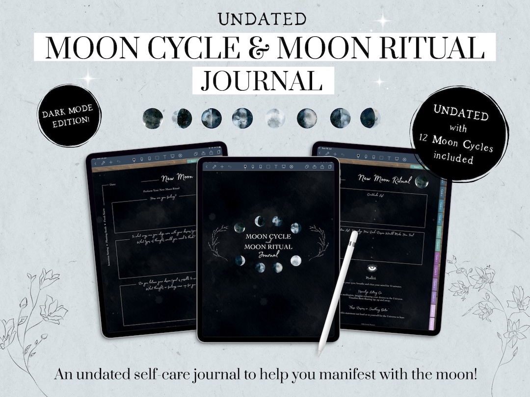 Moon Cycle & Moon Ritual Journal Digital, Dark Mode, Witchy Planner ...