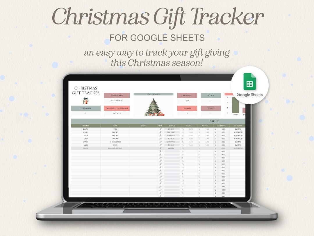 Google Sheets Christmas Gift Tracker, Holiday Gift Spreadsheet ...