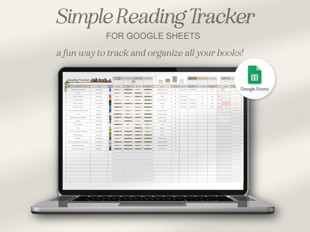 Google Sheets Reading Tracker, Reading Journal Spreadsheet, Reading ...