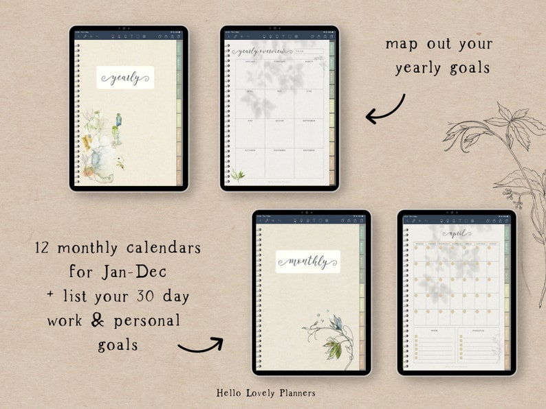 Digital Yearly Planner Undated Planner Daily Weekly - Etsy UK