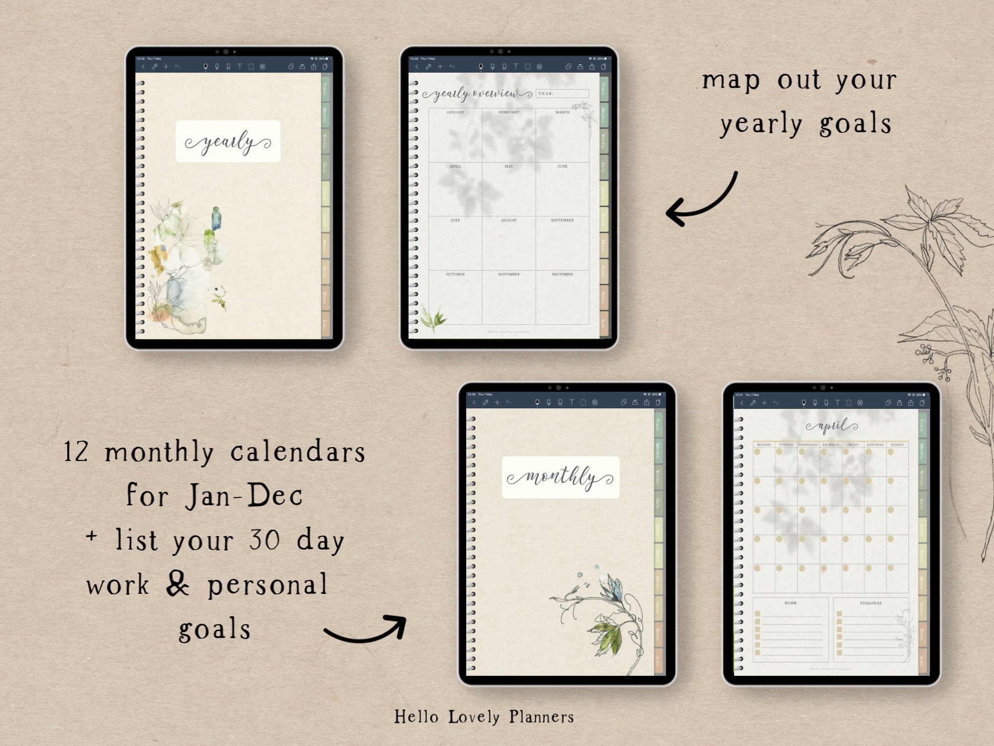 Digital Yearly Planner Undated Planner Daily Weekly - Etsy UK