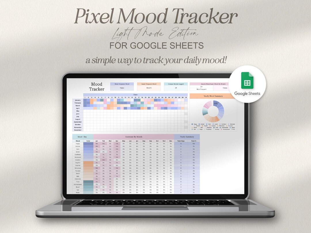 Google Sheets Mood Tracker, Pixel Mood Tracker, Mood Tracker ...