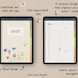 Digital Yearly Planner, Wildflower Theme, Undated Planner, Daily ...