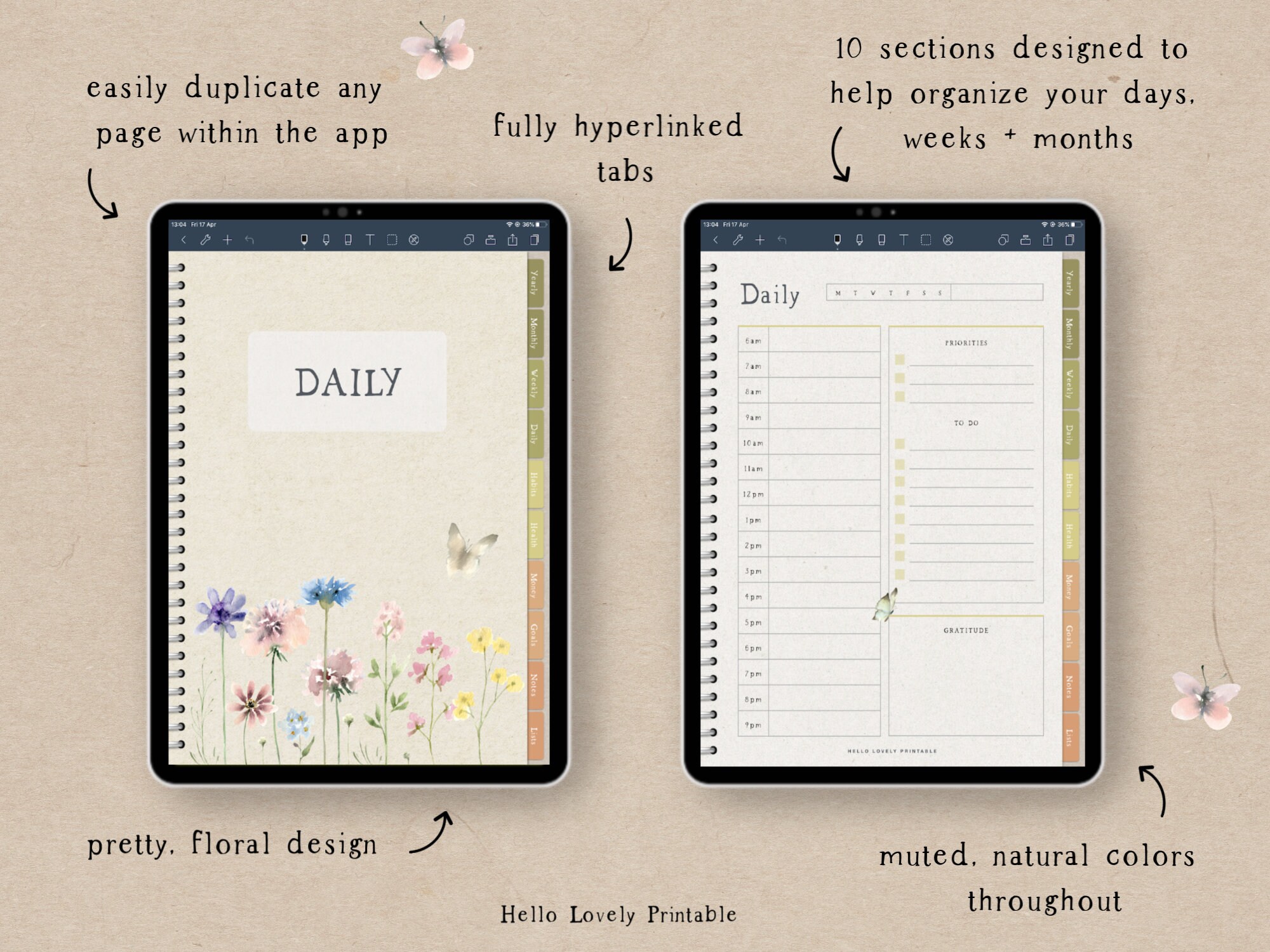 Digital Yearly Planner, Wildflower Theme, Undated Planner, Daily ...