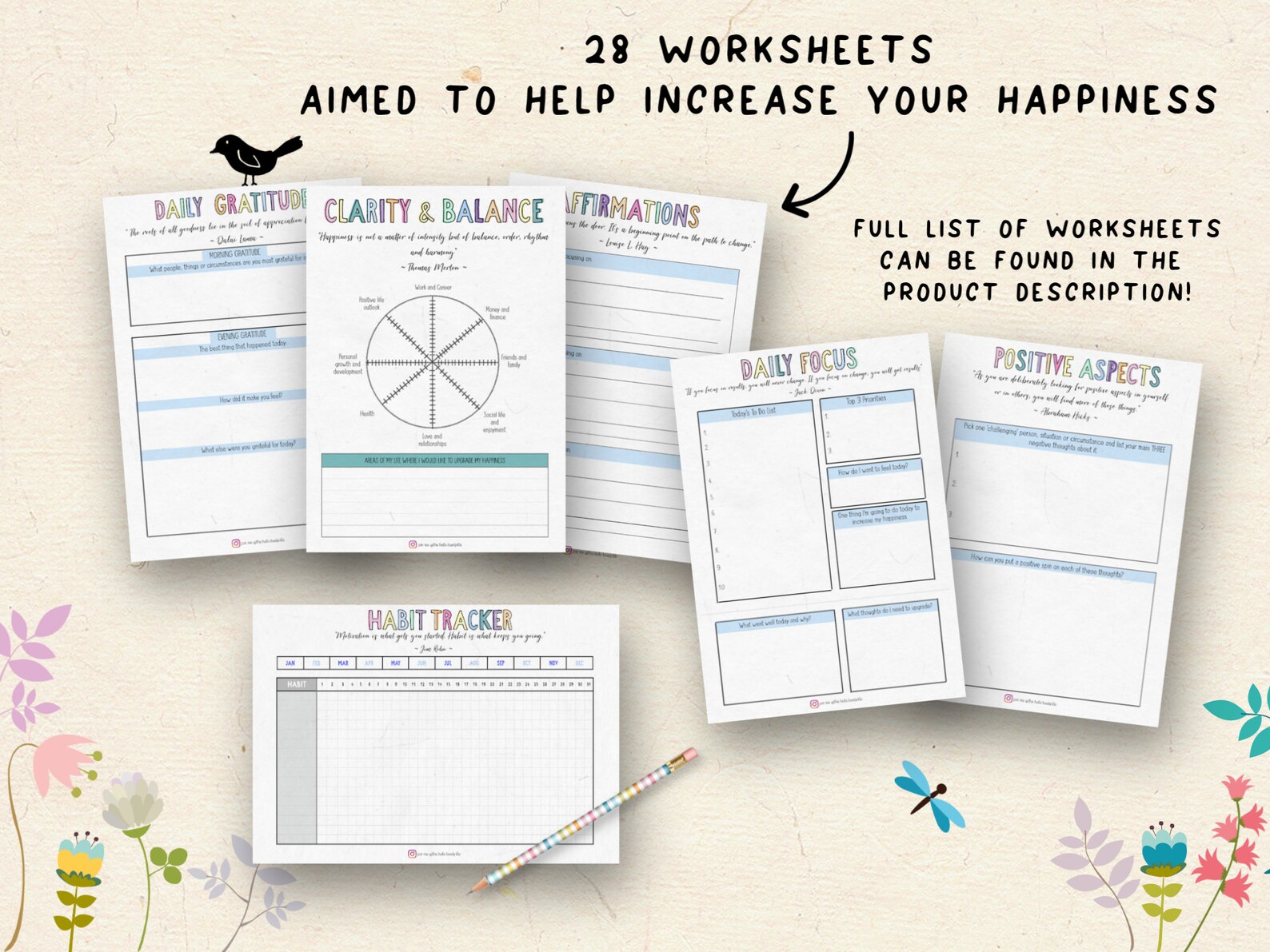 Printable Happiness Project, Self-care Planner, Gratitude, Self-love ...