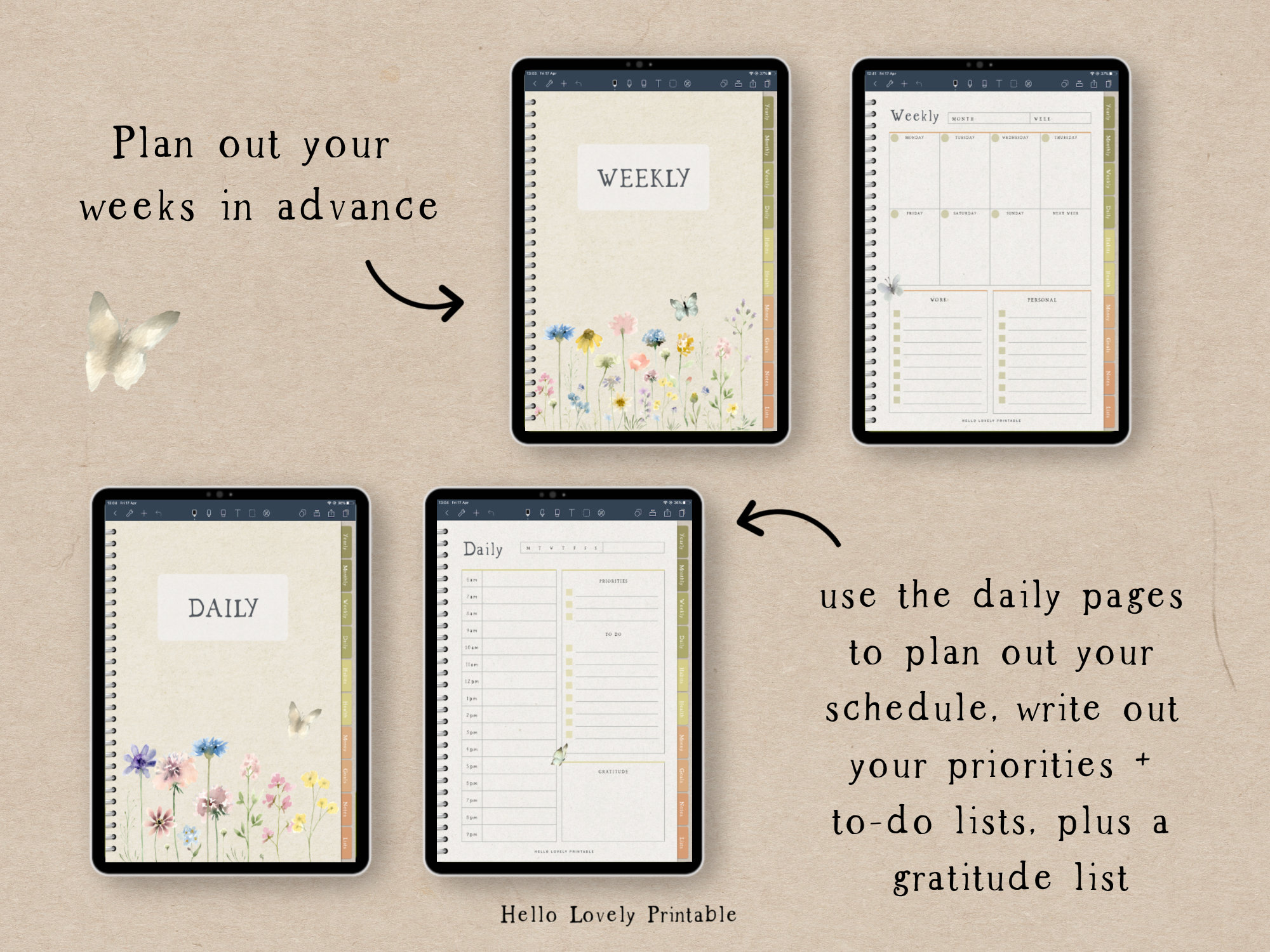 Digital Yearly Planner, Wildflower Theme, Undated Planner, Daily ...