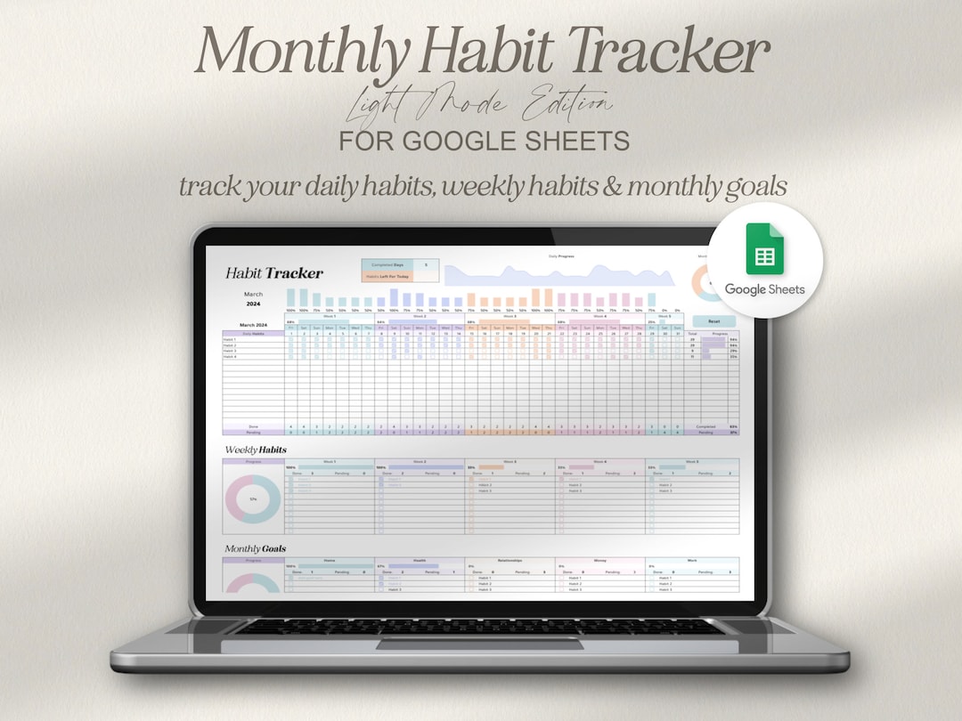 Google Sheets Habit Tracker, Weekly Habit Tracker, Monthly Goal Habit ...