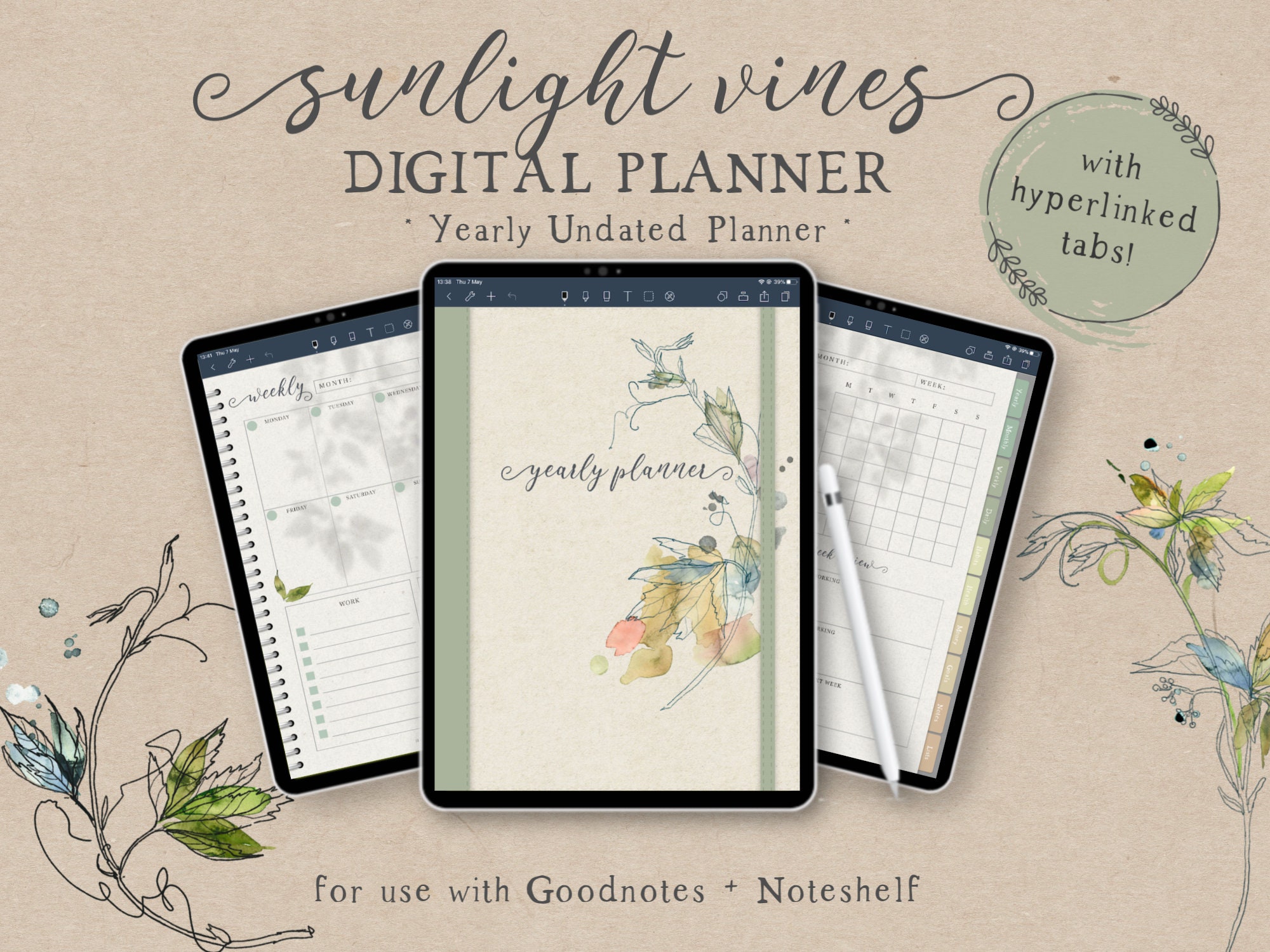 Digital Yearly Planner Undated Planner Daily Weekly - Etsy UK