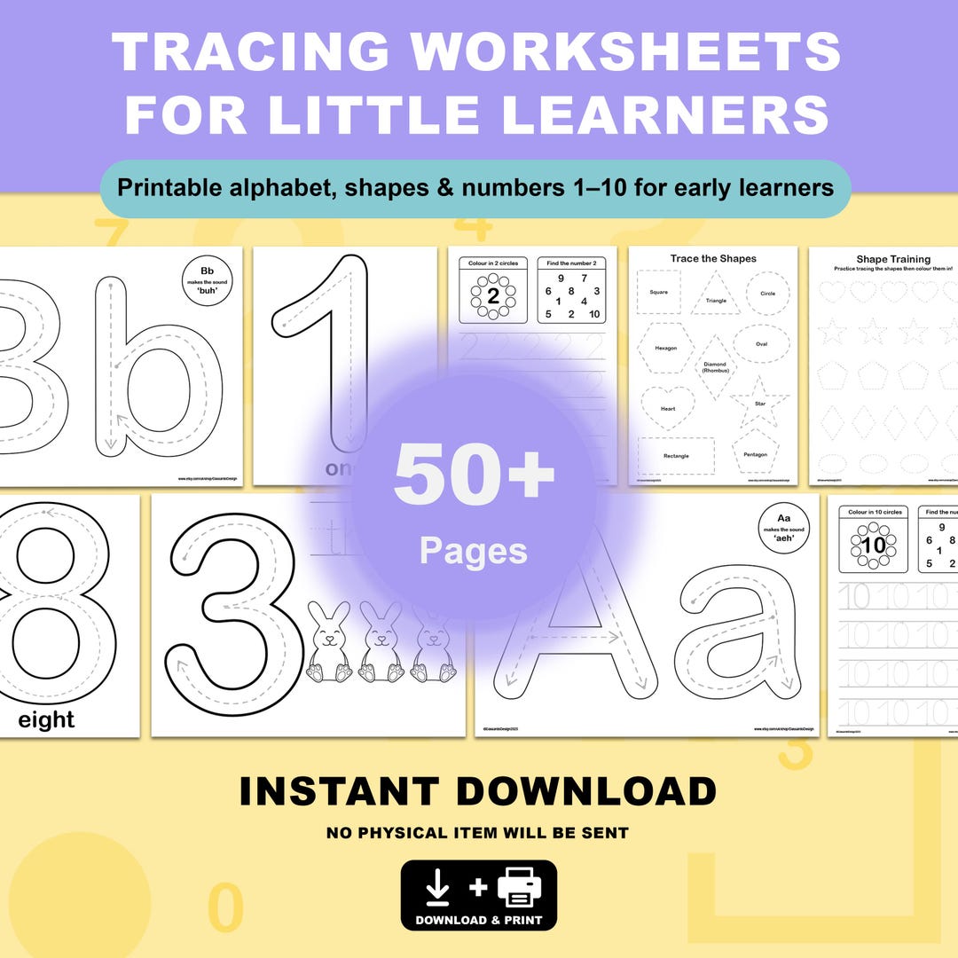 Printable Tracing Pack – Letters, Numbers & Shapes, Instant Download ...