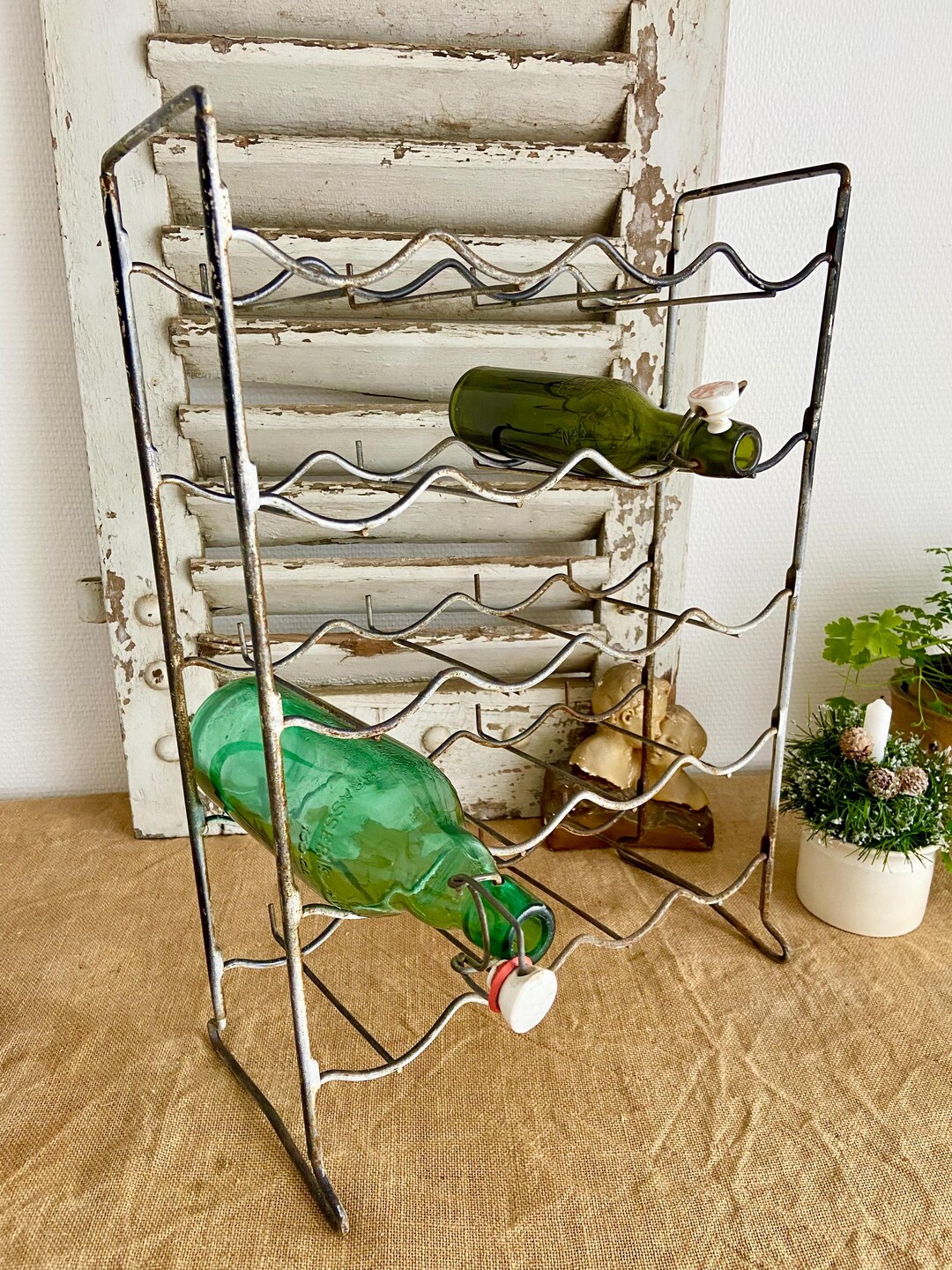 Antique French Bottle Rack, Lovely Rustic 20 Bottle Wrought Iron Wine ...