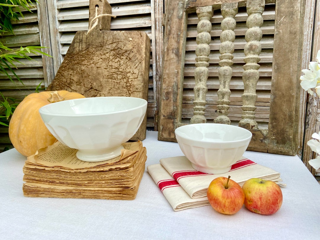 Vintage French White Ironstone Café Au Lait Bowl and XL Breakfast Bowl ...