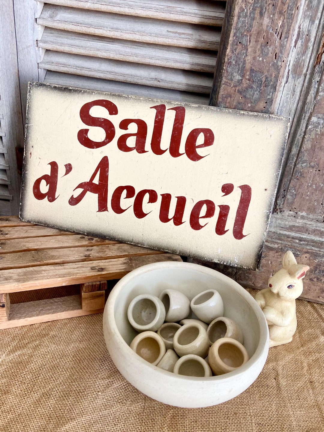 Vintage French Sign, Authentic Hand Painted Wooden Plaque, 'salle D ...