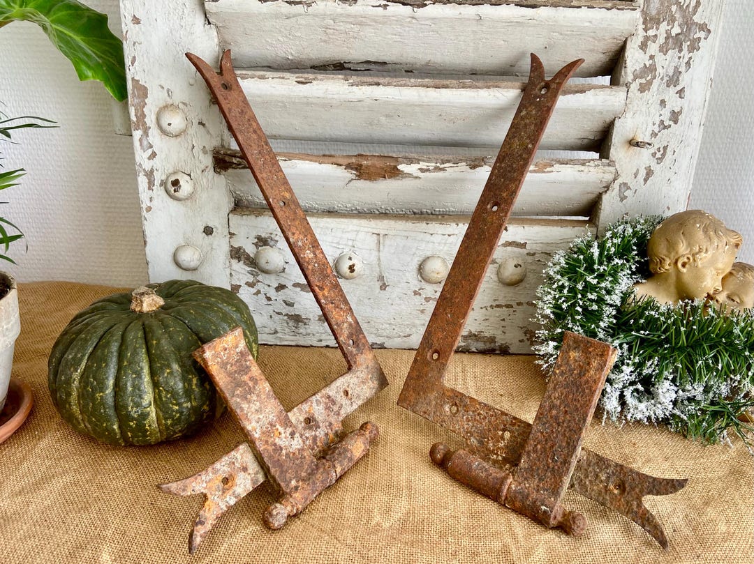 Set of TWO Antique French Shutter Hinges, Door Brackets, Rustic Rusted ...