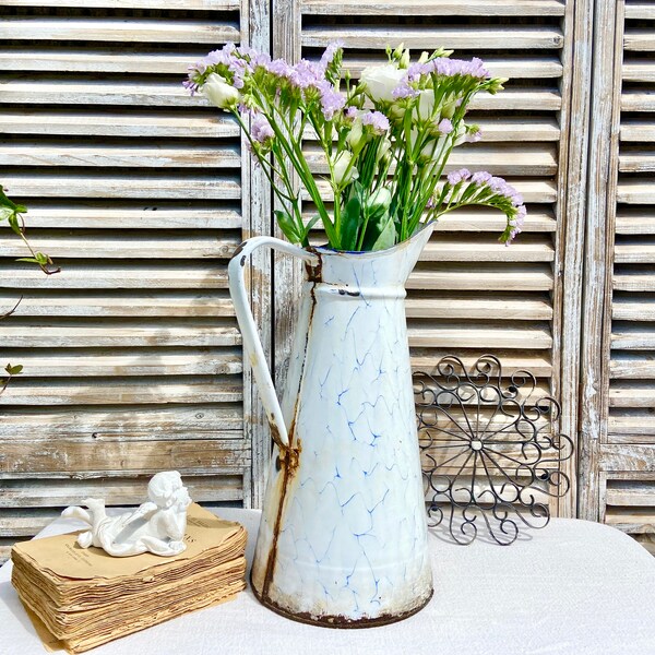 White Enamel Pitcher - Etsy