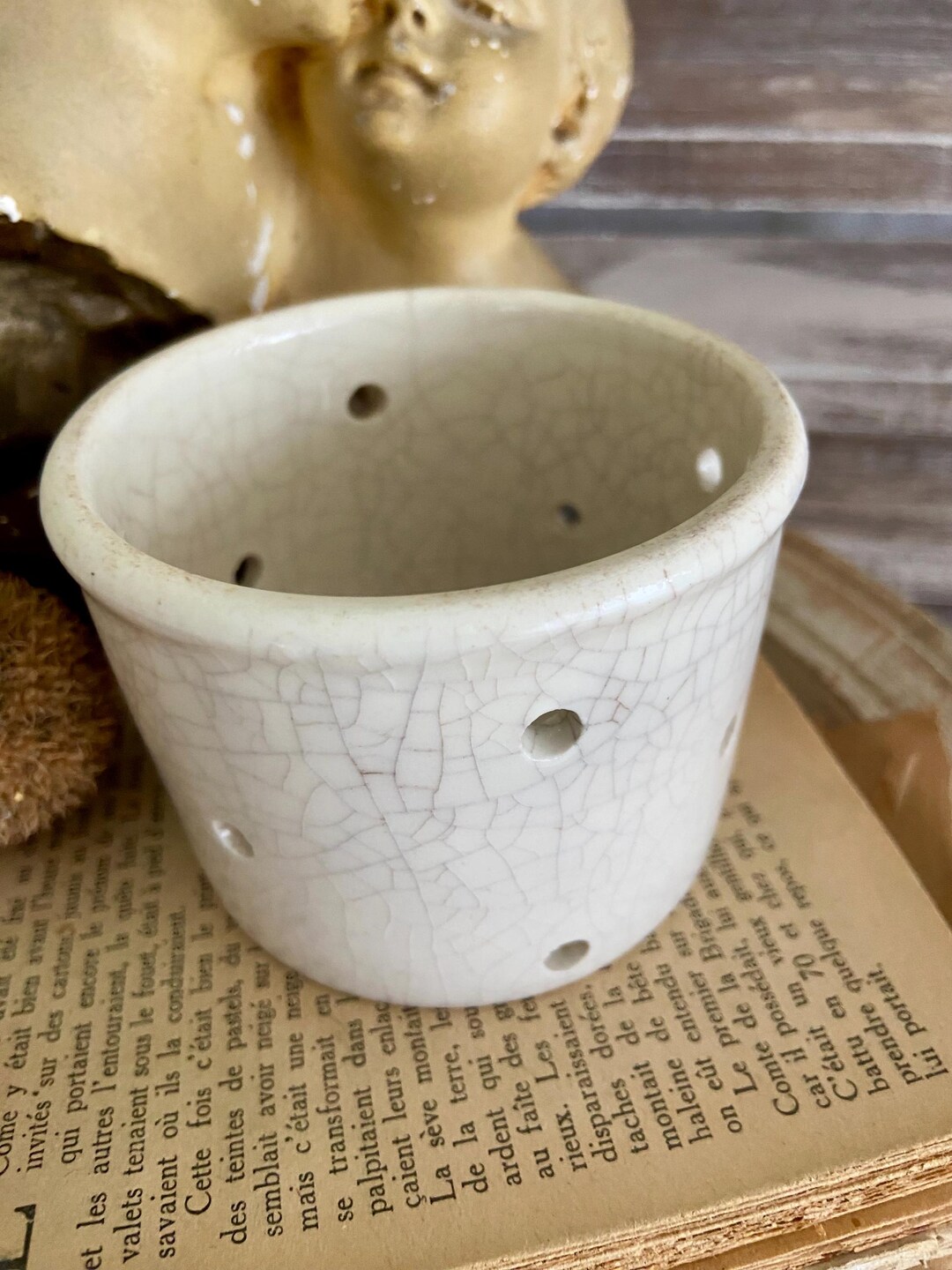 Small Antique Creamy White French Cheese Mold, Beautifully Crazed and ...