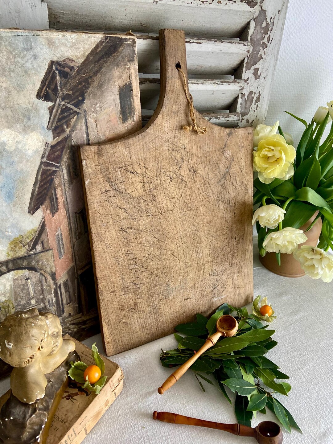 Vintage French Breadboard, Large Size Hand Carved Wood Double Side ...