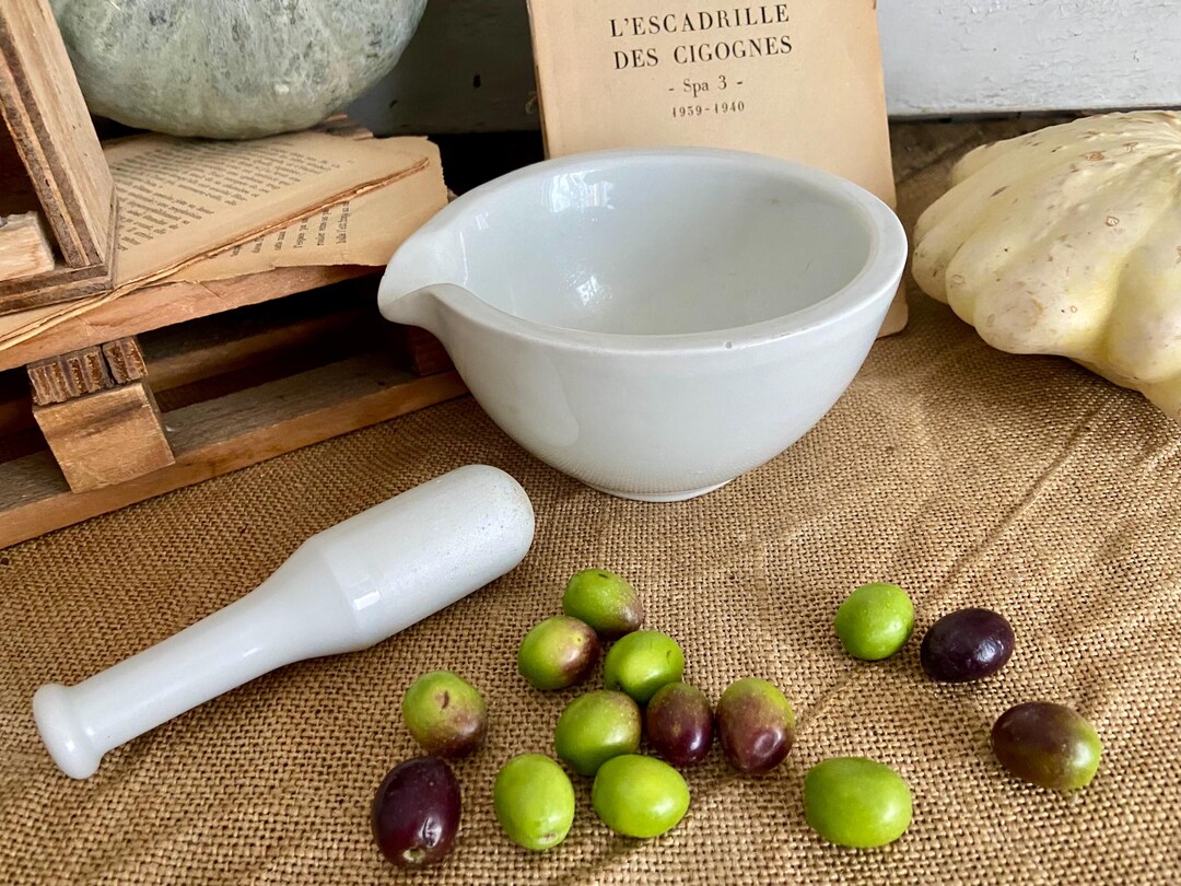 Vintage French Porcelain Mortar and Pestle: Pharmacy Grinder, G.D.V ...
