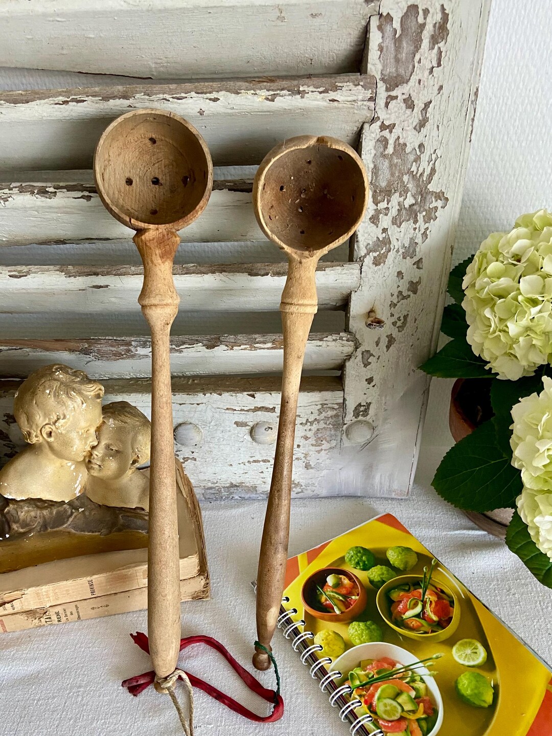 SET of 2 French XL Olive Spoons, Lovely Time Aged Patina, Vintage Olive ...