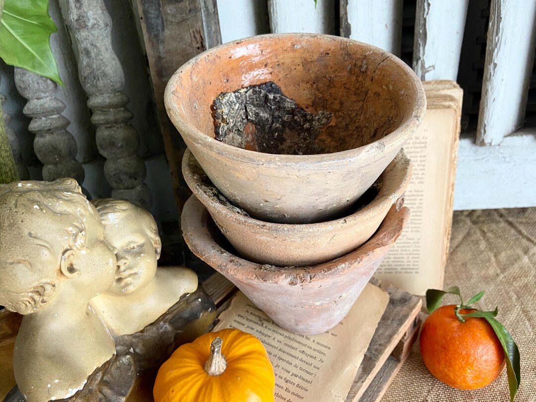 French Sap Harvesting Pots, SET of 3 Antique Terracotta Clay Pots ...