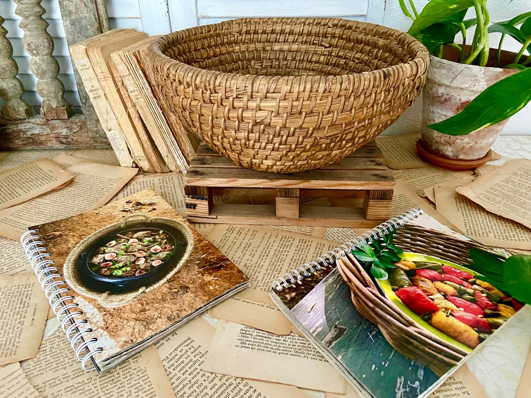 Antique French Coiled Rye Basket, Large Rustic Handmade Bread Basket ...