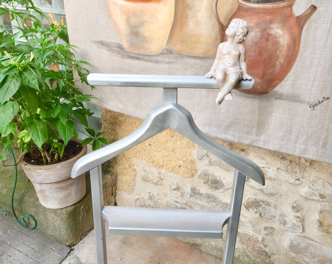 Vintage French Butler's Stand, Mid Century Modern Silver Wood Clothes ...