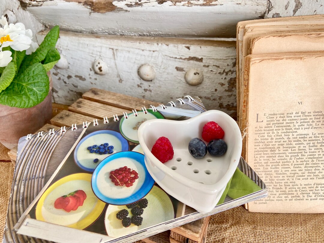 Vintage White French Cream Cheese Mold, Small Ironstone Heart Shaped ...