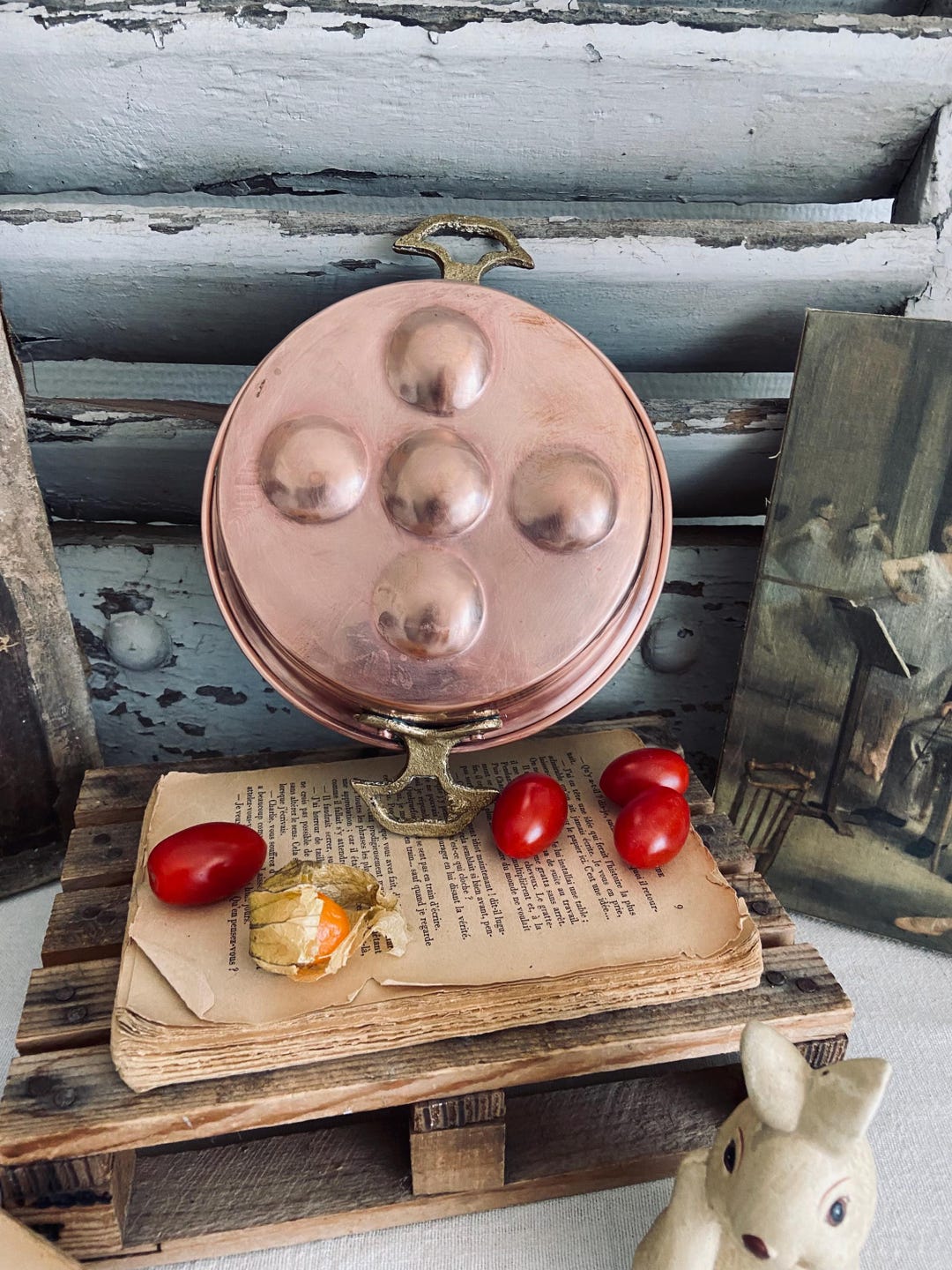 Antique French Copper Poaching Pan, Tin Lined Wall Hanging Sauté Pan ...