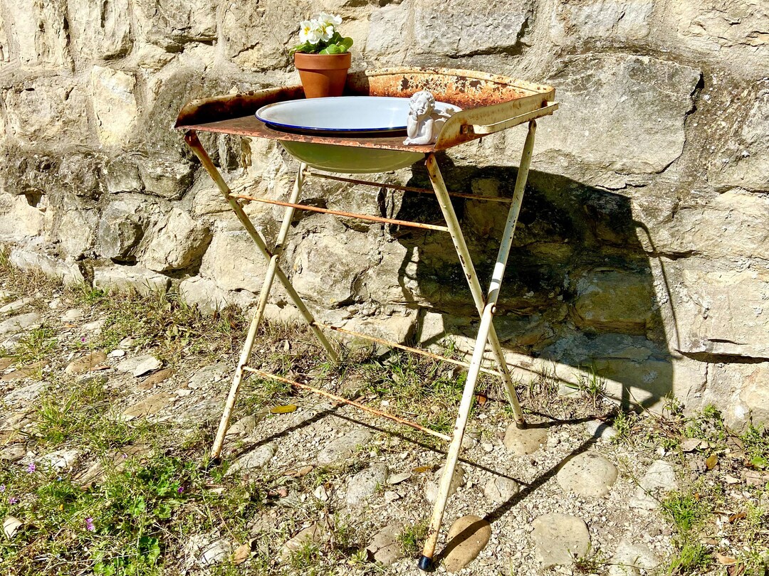 Antique French Lavabo, Rustic Folding Toleware Washstand With an ...