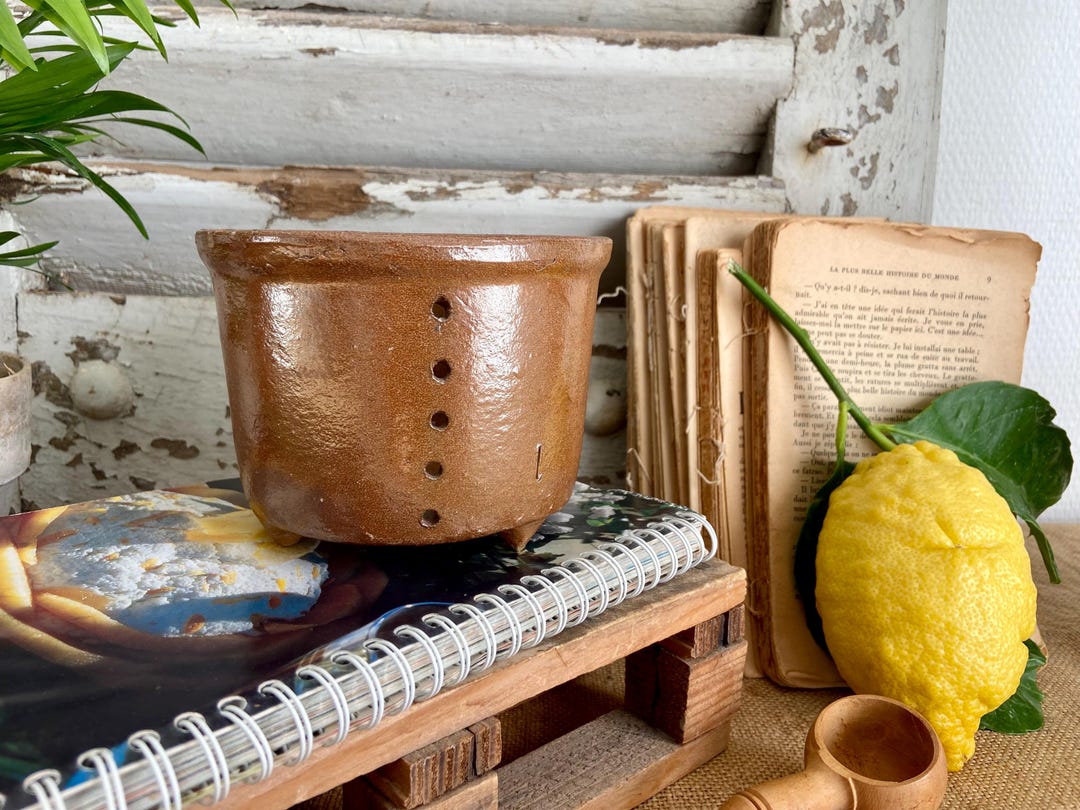 Medium Size Rustic Faisselle Cheese Mold, Vintage Footed Glazed Brown ...