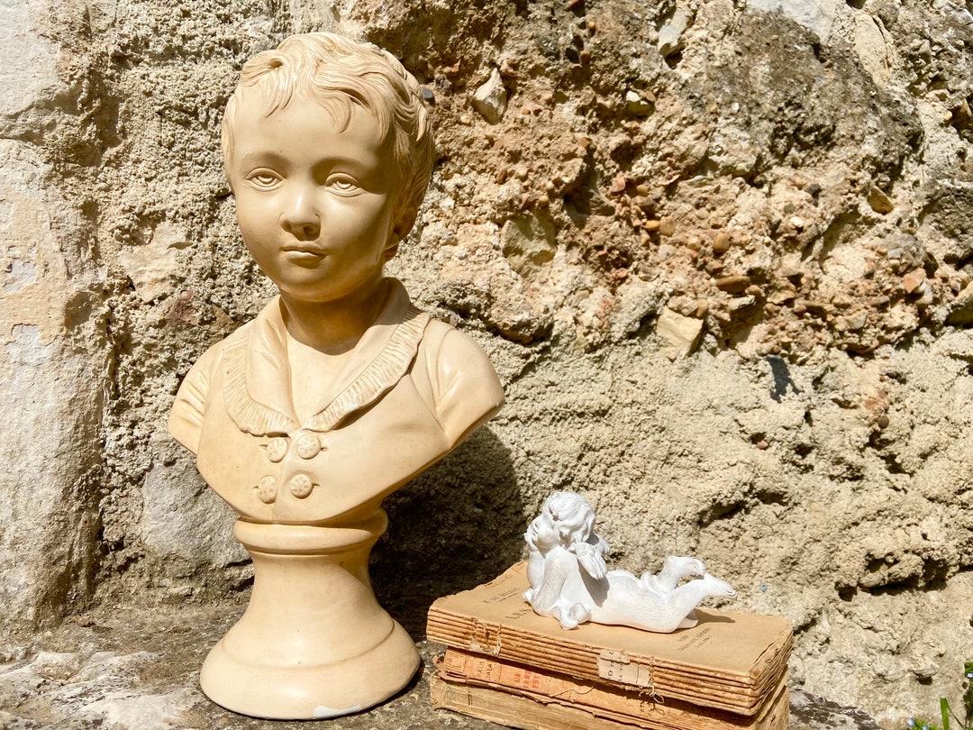 French Child Plaster Bust, Large Size Heavy Antique Boy Sculpture With ...