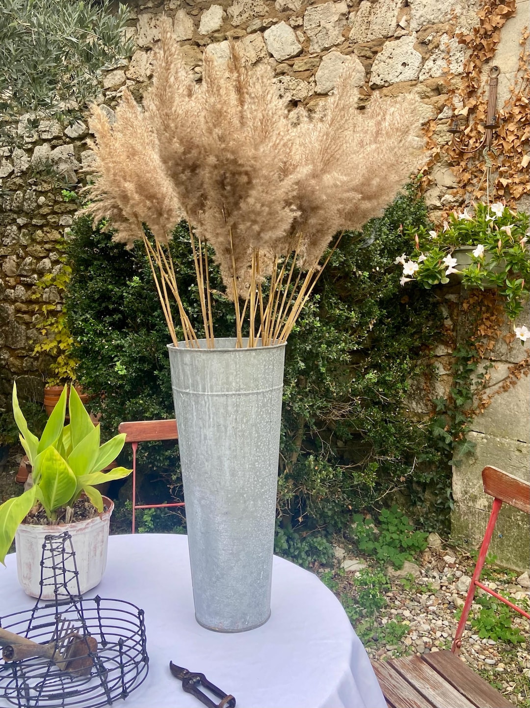 Tall Vintage French Zinc Florist Bucket, Tall Galvanized Flower Vase ...