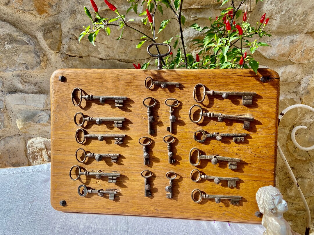 Antique Gothic Key Collection, Handcrafted Reclaimed Wood Frame With a ...