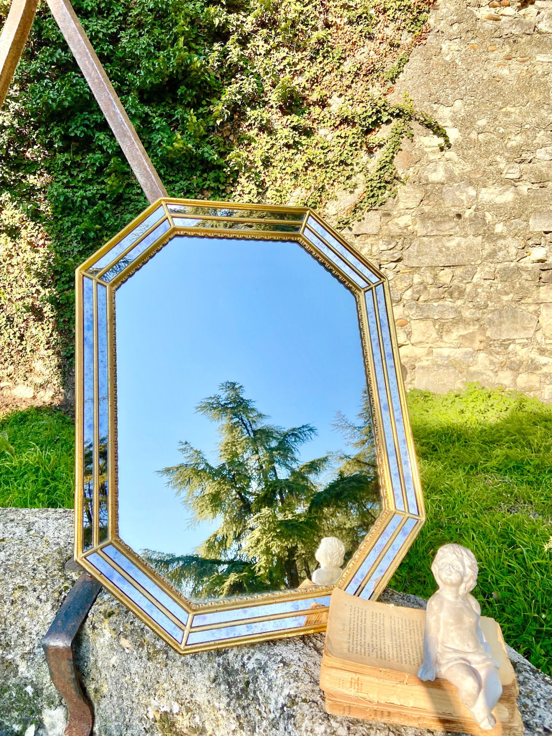 Gold Mirror With Facets, Lovely Vintage Venetian Style Wall Hanging ...