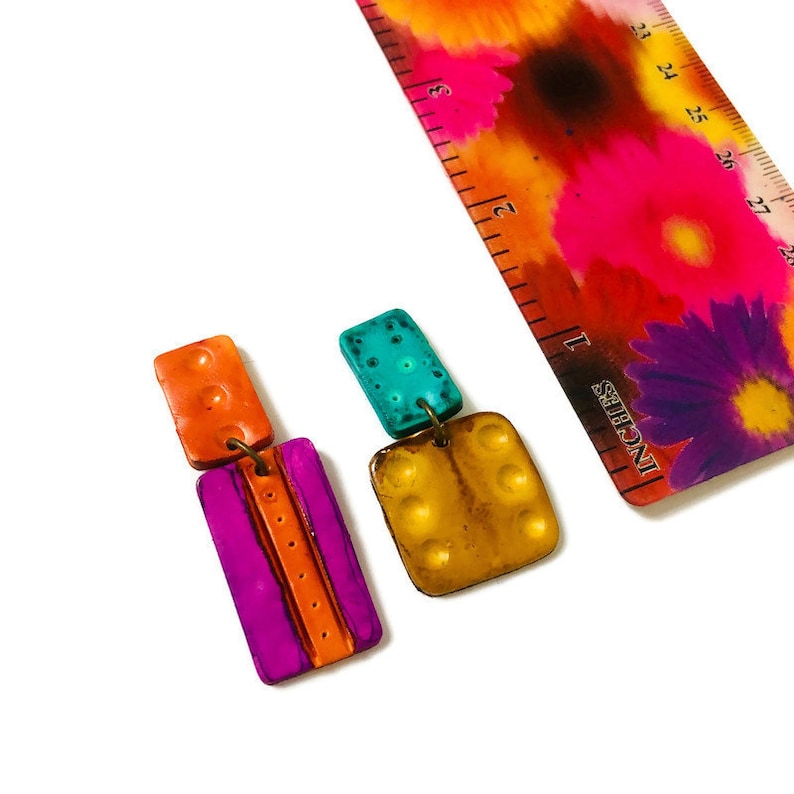 Bold Colorful Retro Jewelry Set With Geometric Necklace & Mismatched ...