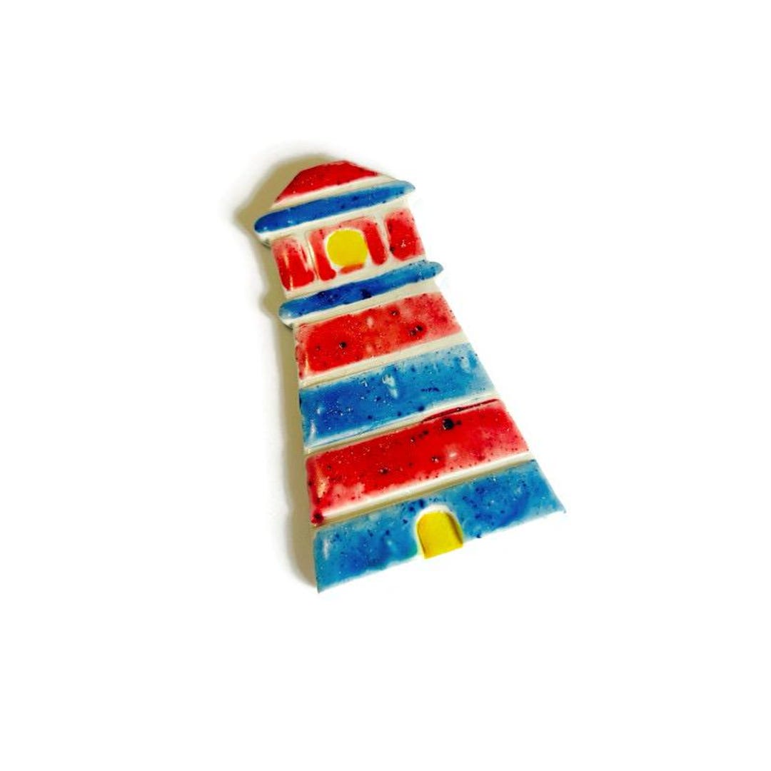 Lighthouse Magnet, Whimsical Maritime Souvenir, Painted Clay Fridge ...