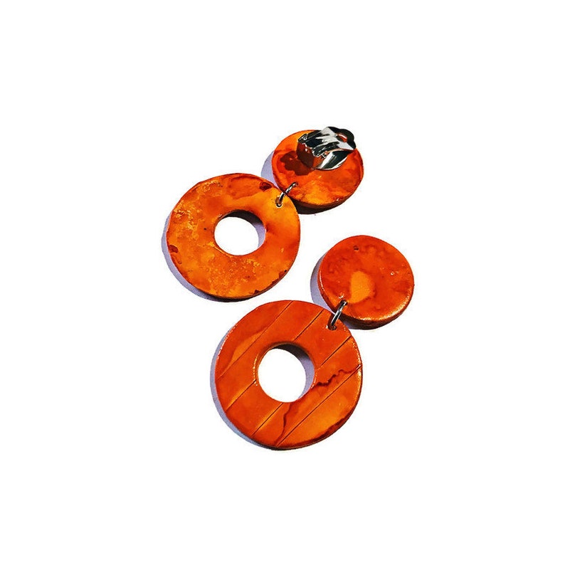 Statement Clip on Earrings Handmade From Polymer Clay & Painted, Modern ...