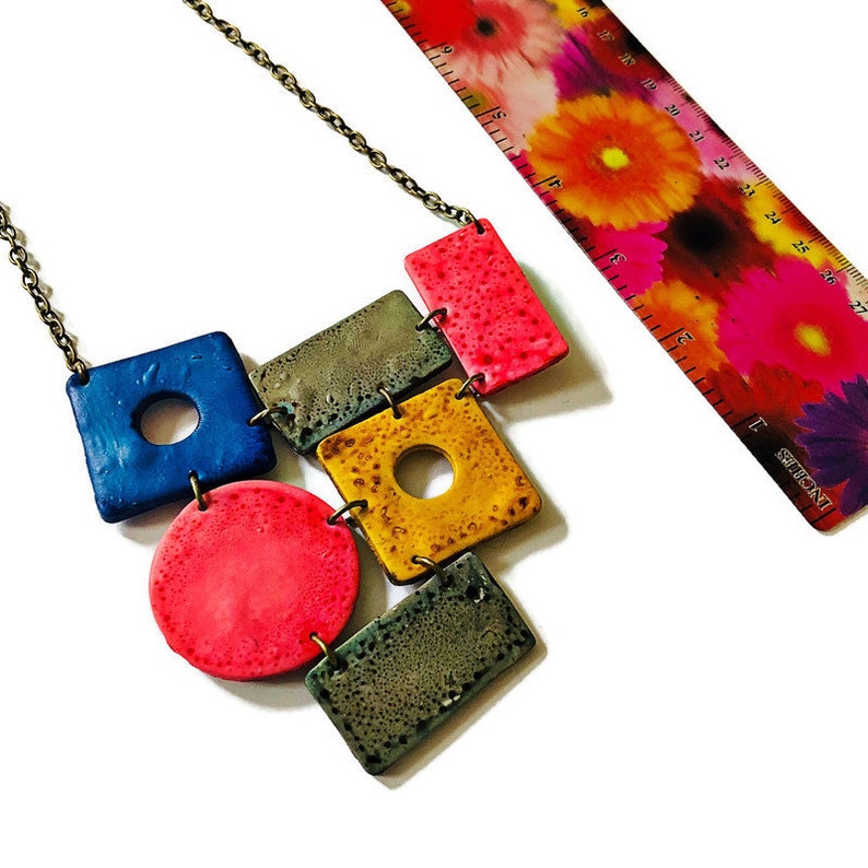 Big Chunky Jewelry Set With Wide Statement Necklace & Long Geometric ...