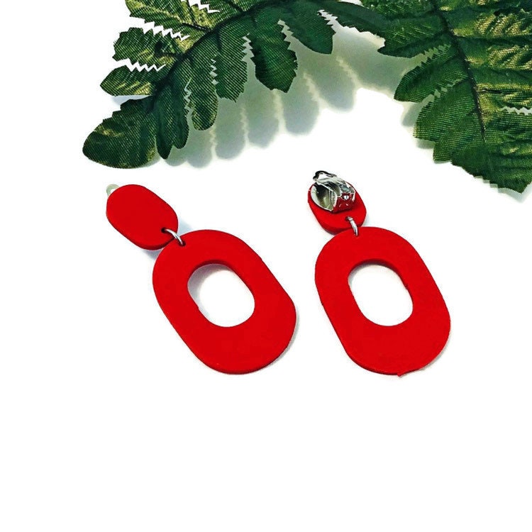 Red Clip on Earrings for Non Pierced Ears, Big Statement Earrings ...