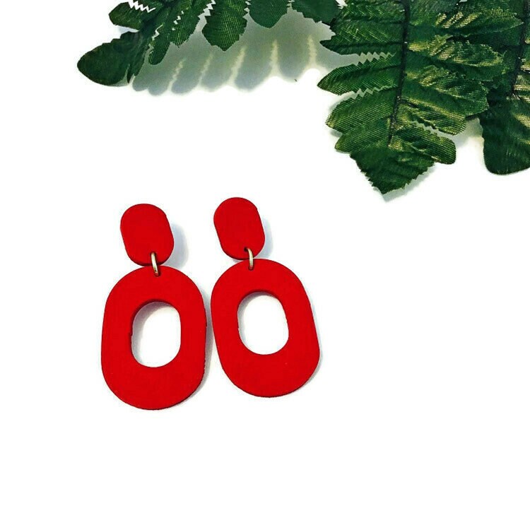 Red Clip on Earrings for Non Pierced Ears, Big Statement Earrings ...